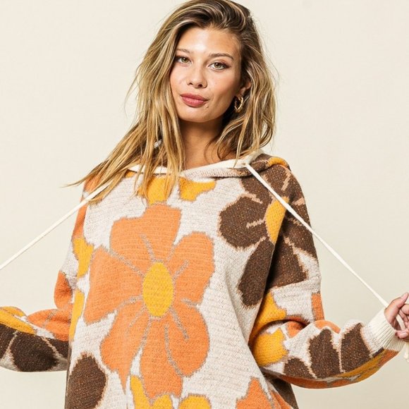 BiBi | Other | Bibi Flower Pattern Drawstring Hooded Sweater | Poshmark